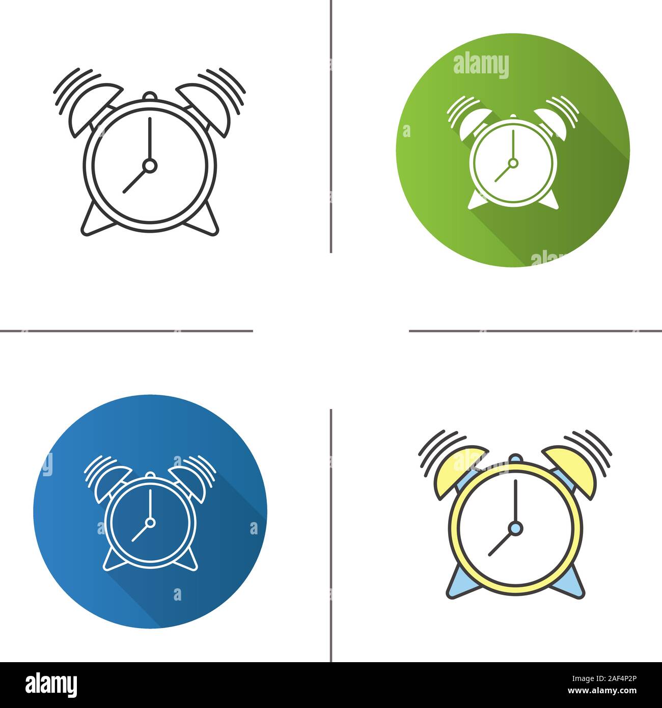 Ringing alarm clock icon. Flat design, linear and color styles ...