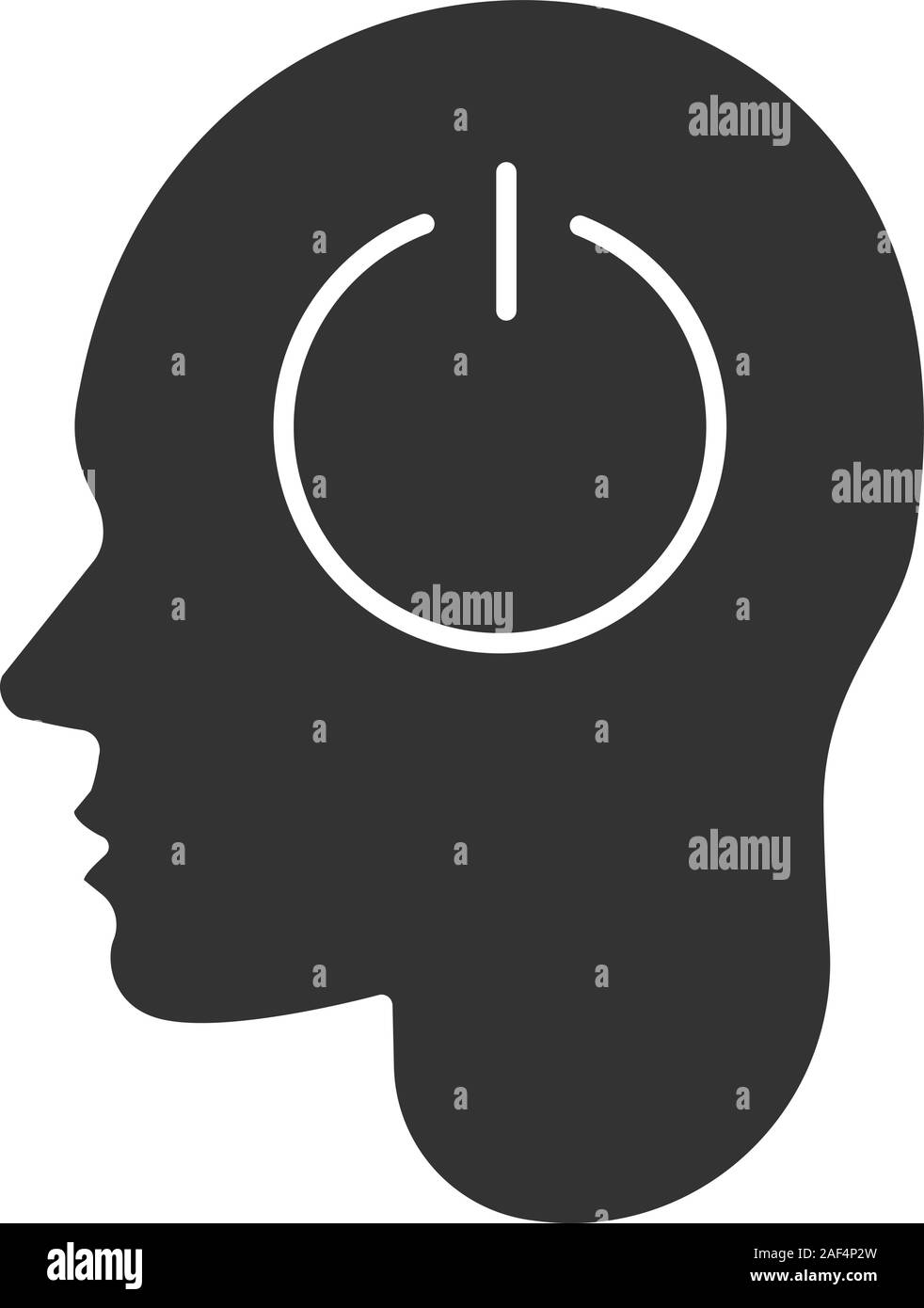 Human head with power button inside glyph icon. Brain turning off ...