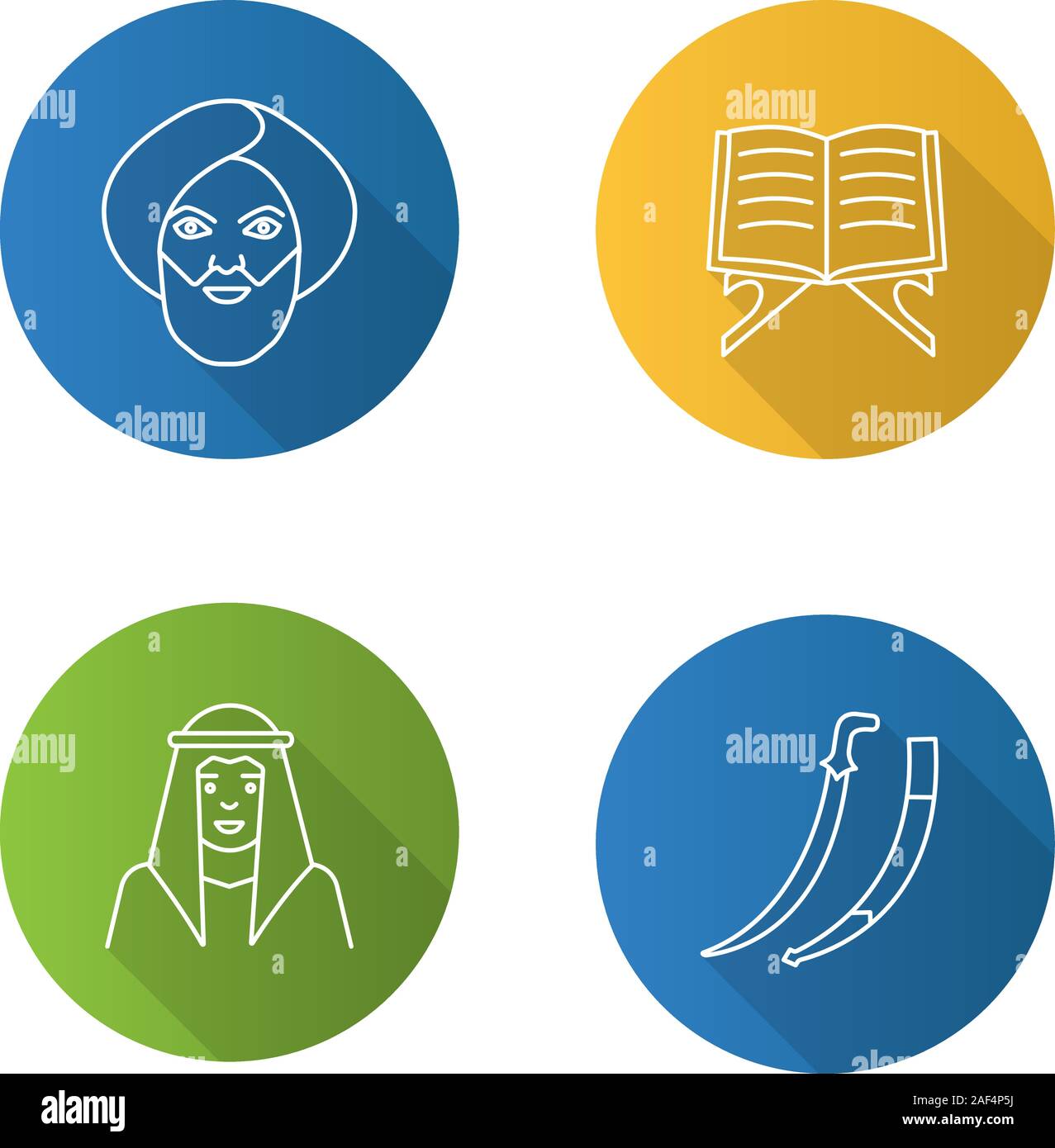 Islamic culture flat design long shadow glyph icon. Muslim men in ...