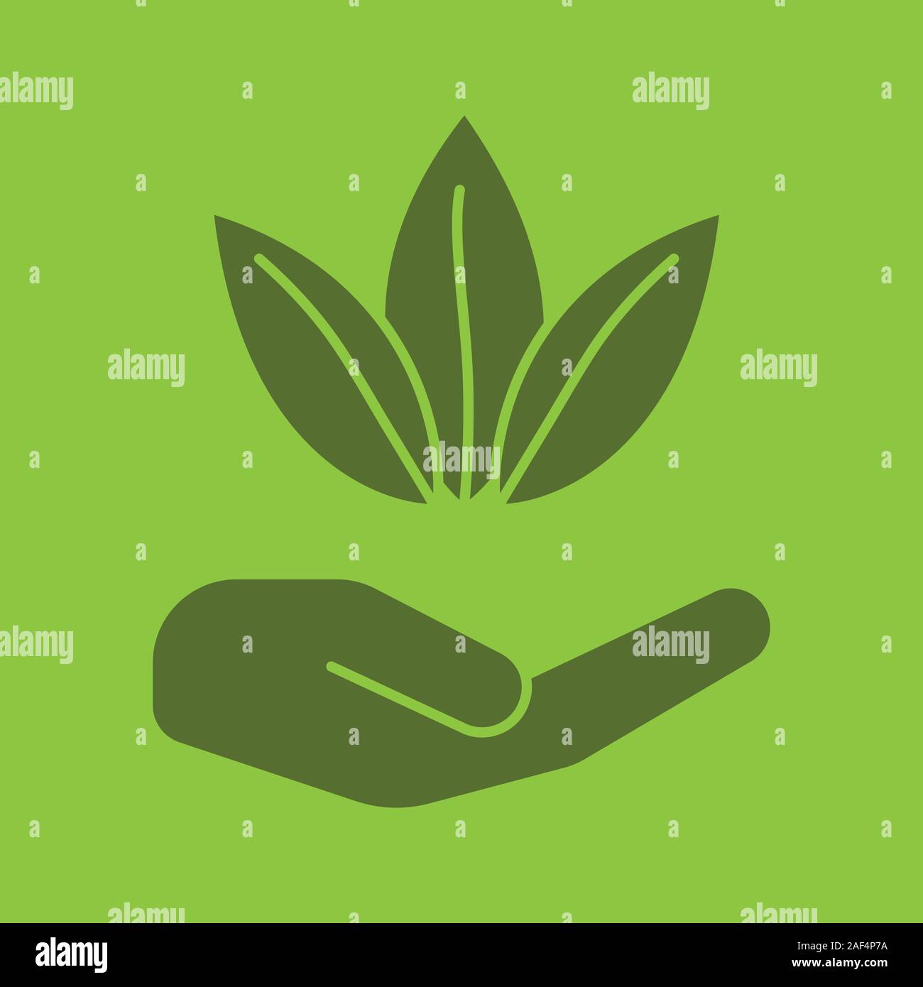 Open hand with tea leaves glyph color icon. Advertising. Silhouette symbol. Tea harvesting and ...