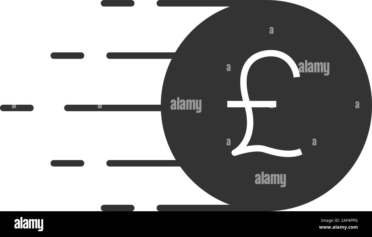 Flying british pound coin glyph icon. Silhouette symbol. Great Britain ...