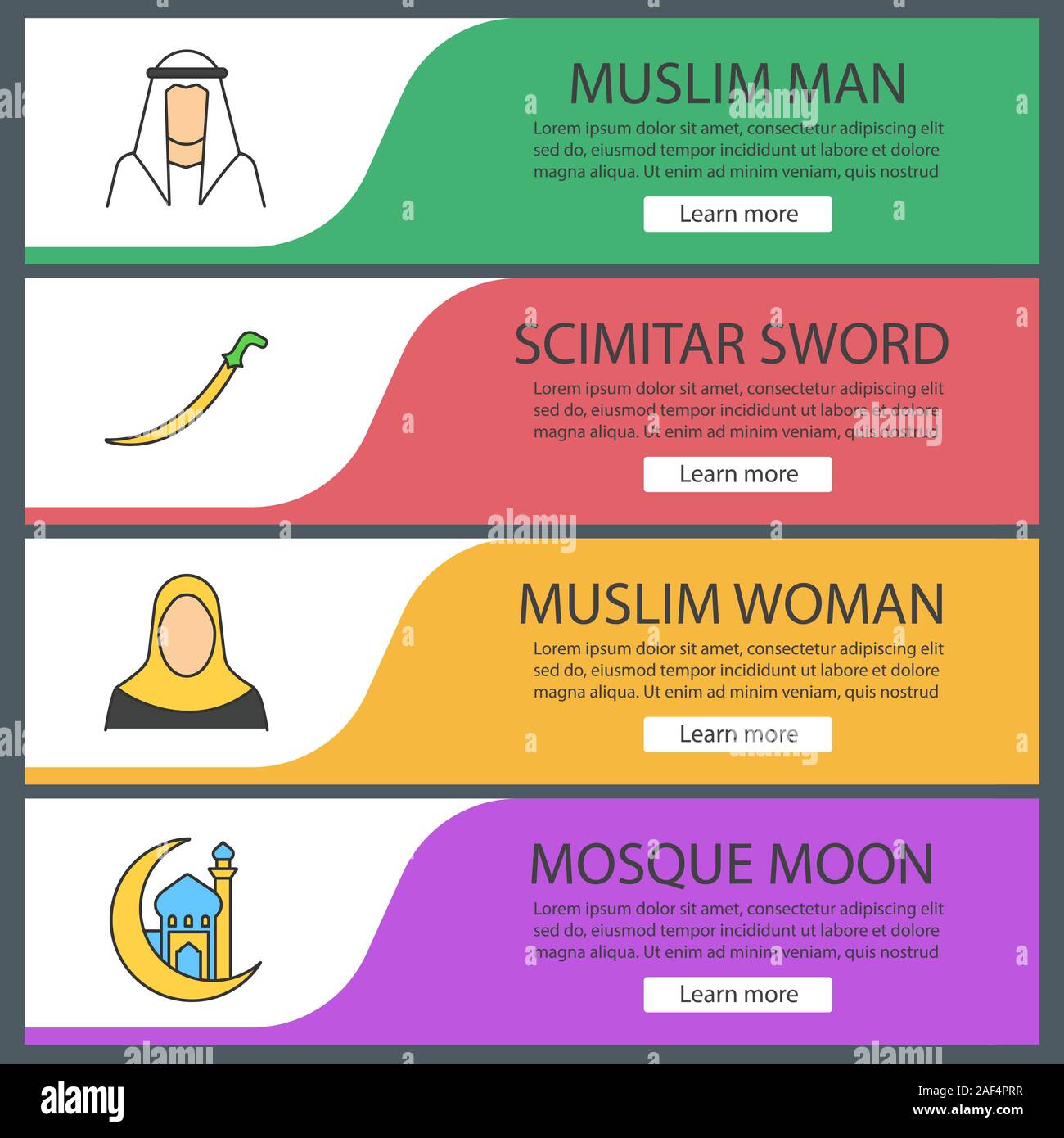 Islamic culture web banner templates set. Muslim man and woman ...