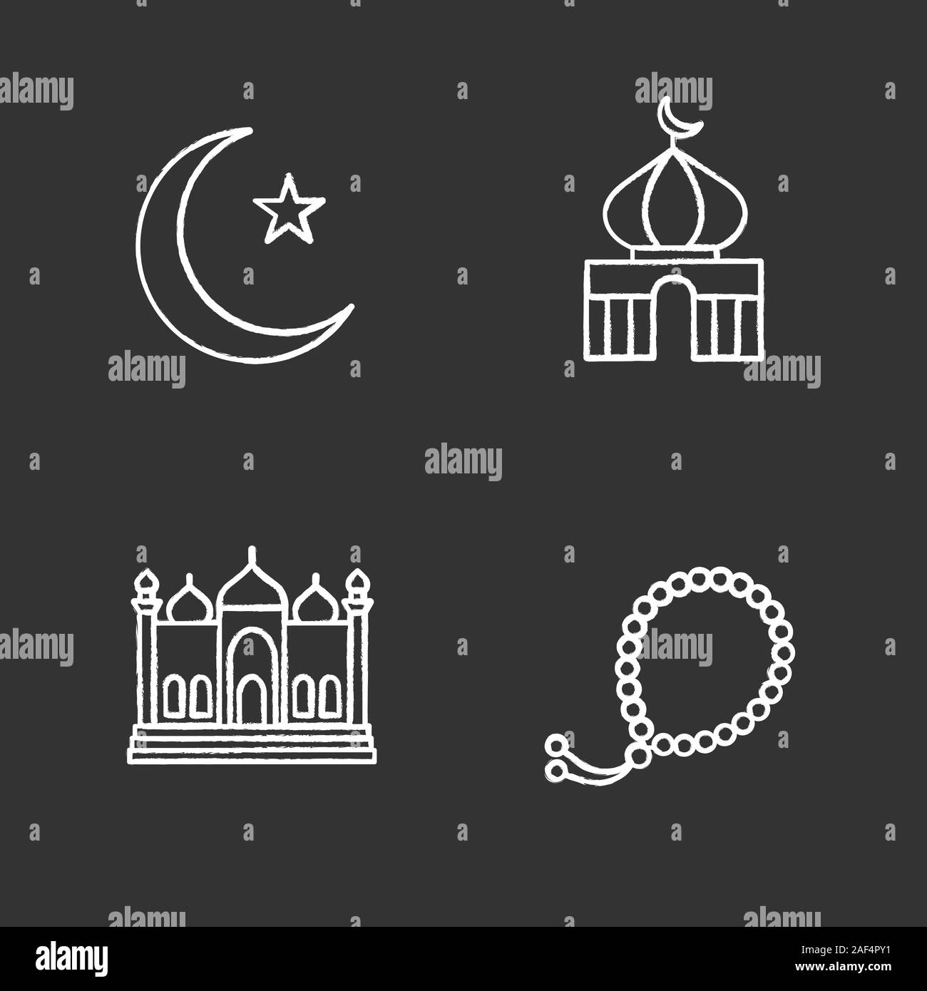 Islamic culture chalk icons set. Crescent moon and star, mosques ...