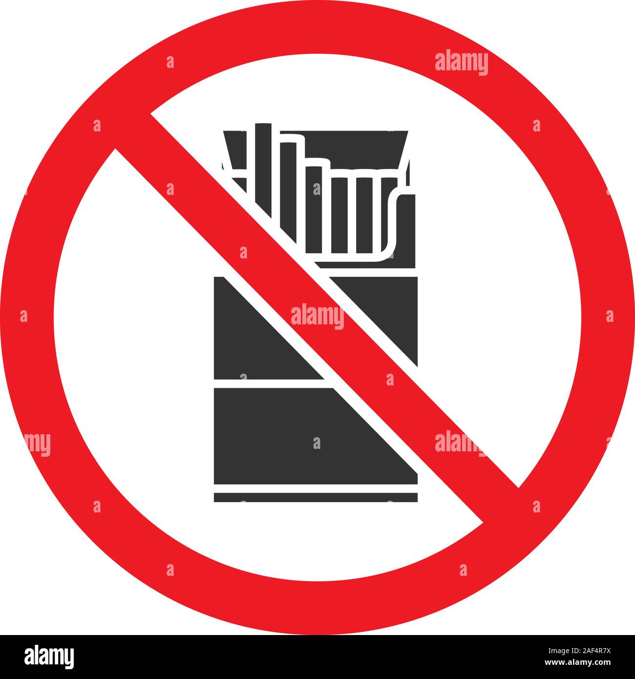 Forbidden sign with pack of cigarettes glyph icon. Stop silhouette ...