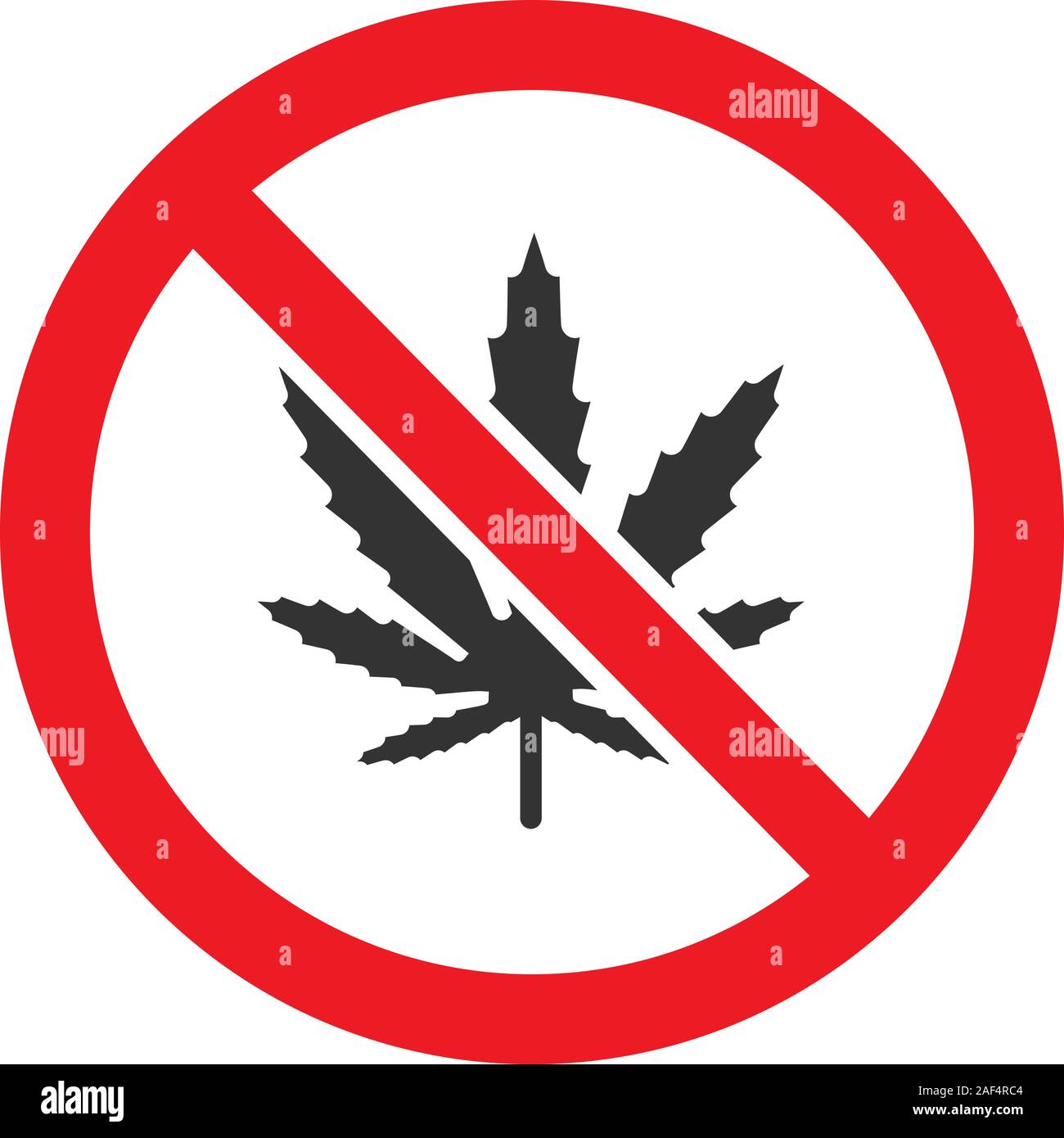Forbidden sign with marijuana leaf glyph icon. Stop silhouette symbol. No cannabis. Negative ...