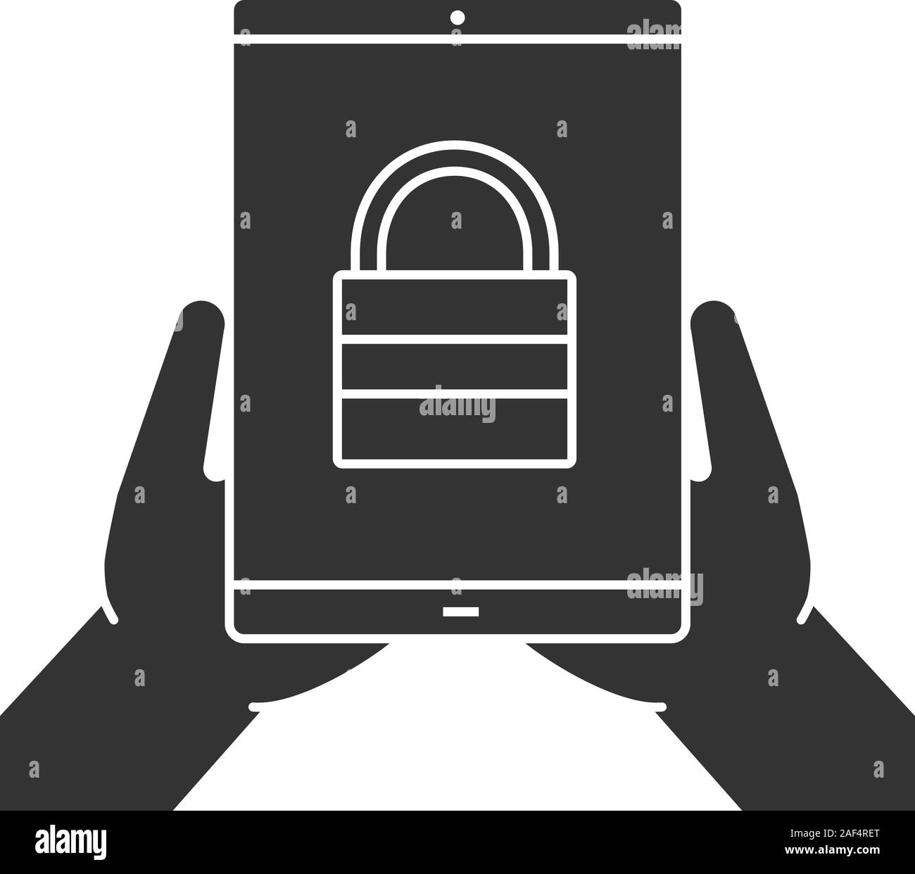 Hands holding tablet computer glyph icon. Password. Silhouette symbol ...