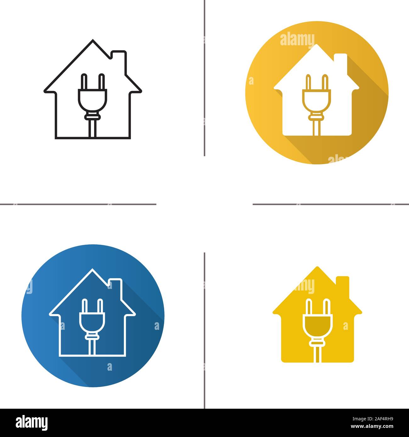 House with wire plug icon. Flat design, linear and glyph color styles ...