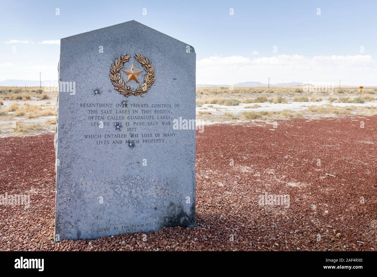 Marker commemorating the El Paso Salt War, Guadalupe salt lakes and ...