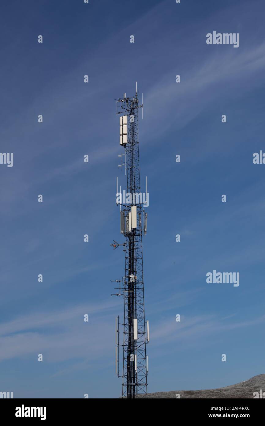 TROMSØ, NORWAY - Telecommunications tower with antenna, microwave Stock ...