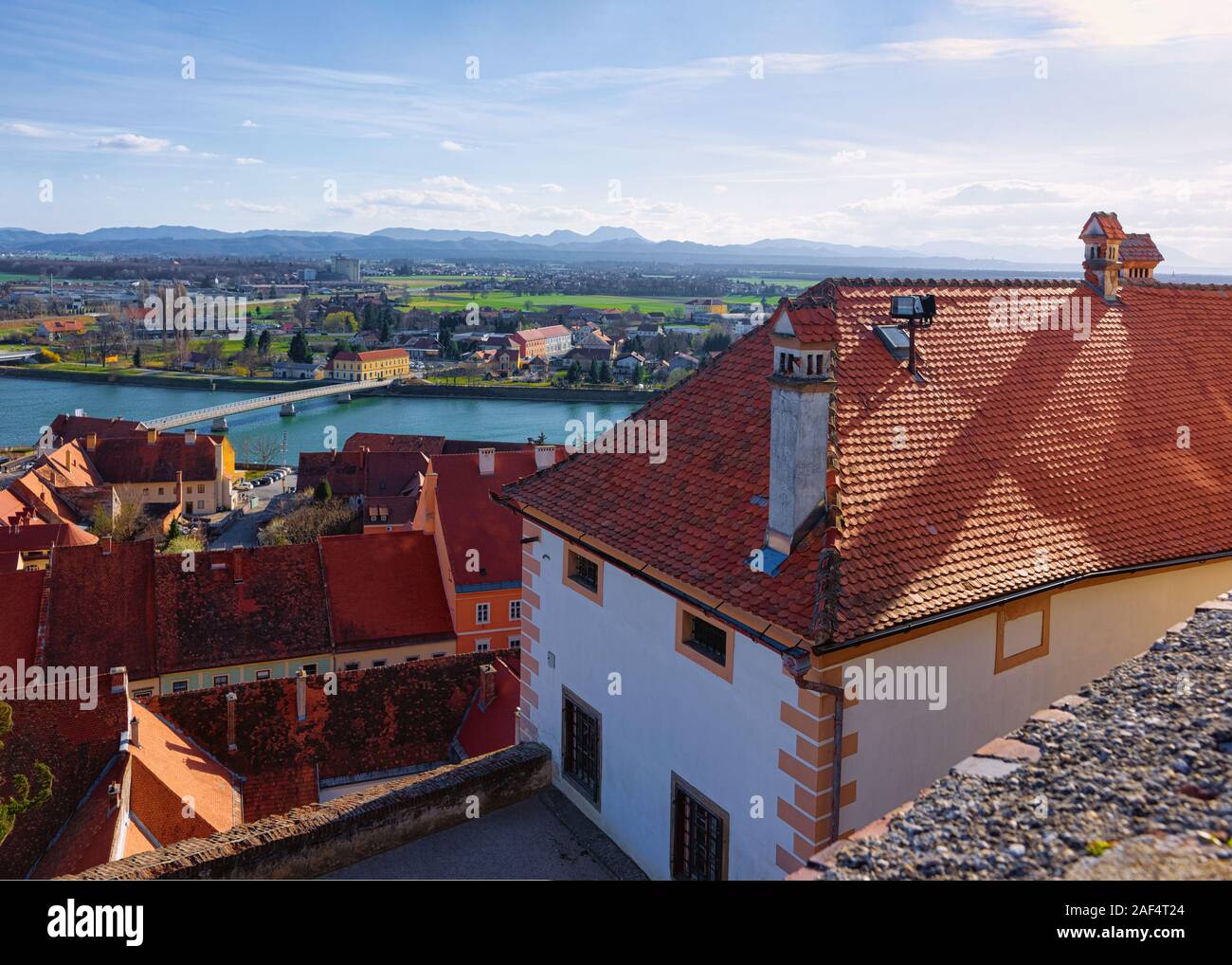 Cityscape from Ptuj Castle on Drava River in Slovenia Stock Photo - Alamy