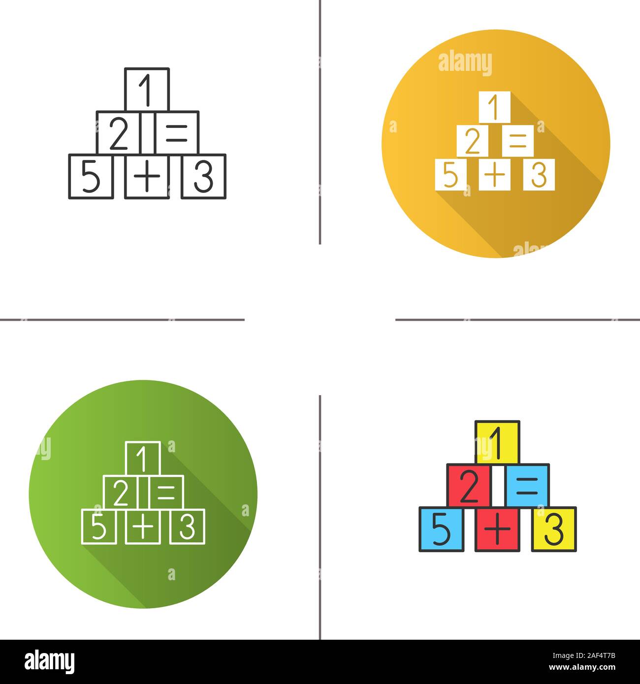 Math blocks icon. Flat design, linear and color styles. Educational ...