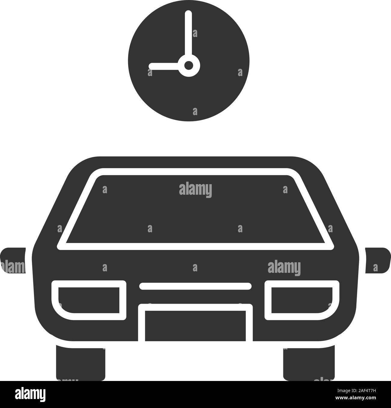 Car with clock glyph icon. Silhouette symbol. On time taxi. Negative ...