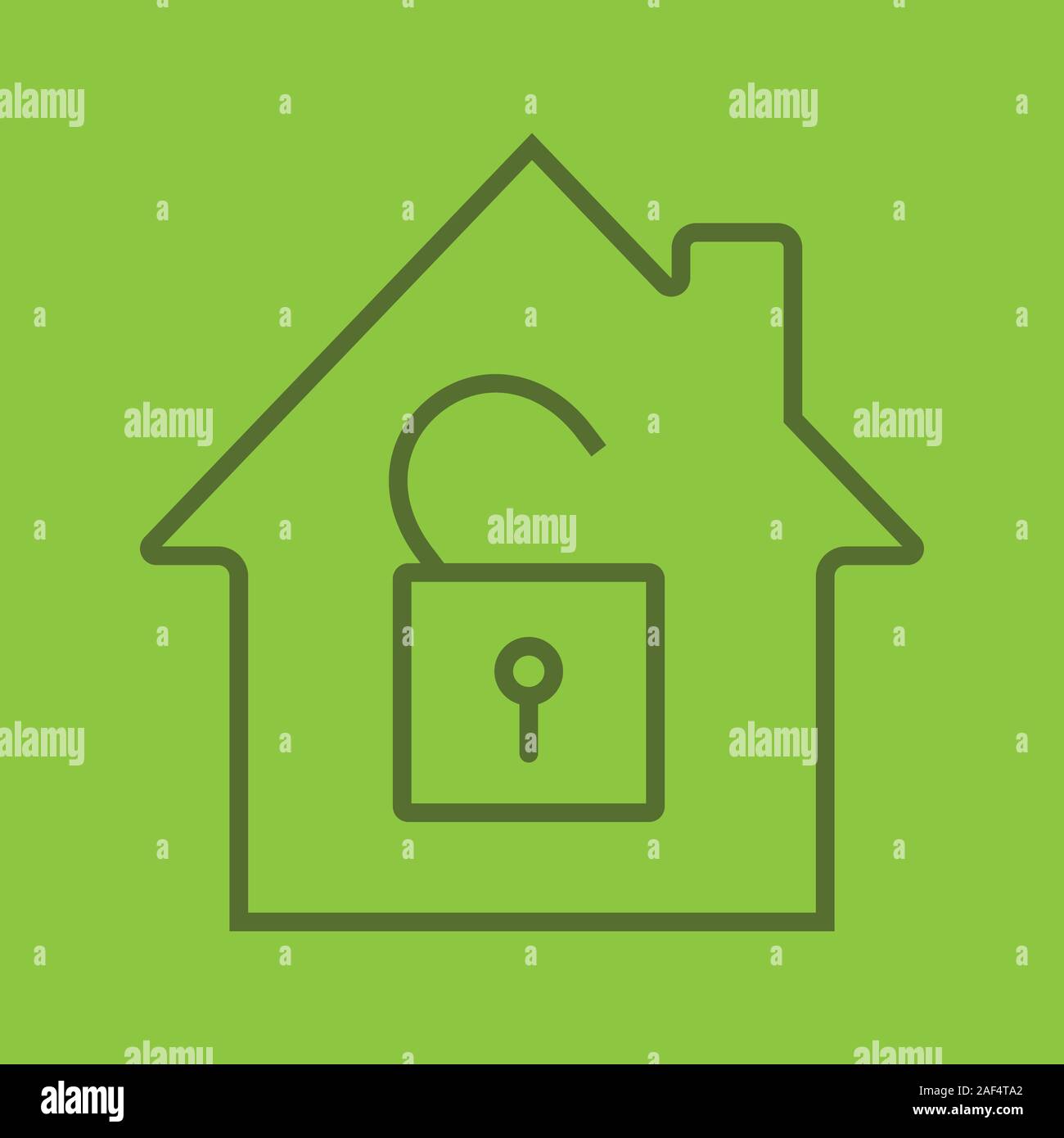 Unlocked house linear icon. Home protection. House with open padlock ...