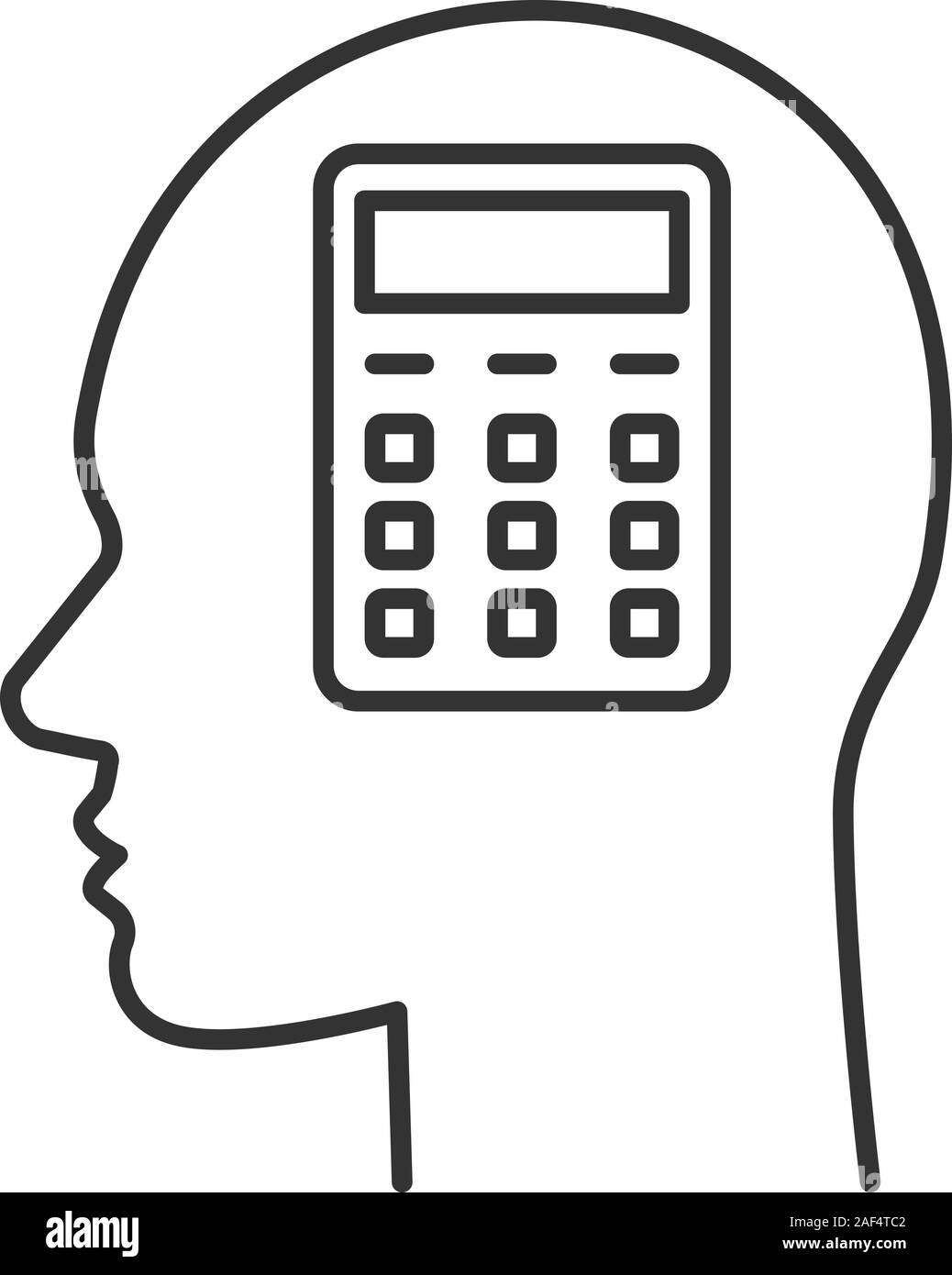 Human head with calculator inside linear icon. Counting service ...