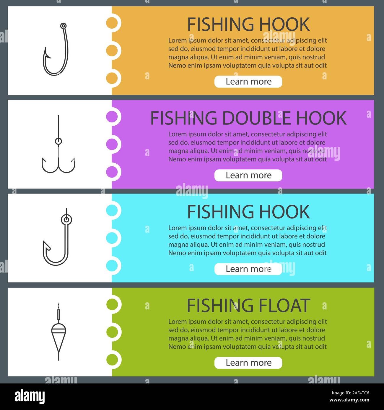 Fishing web banner templates set. Fishing float and hooks. Website menu ...