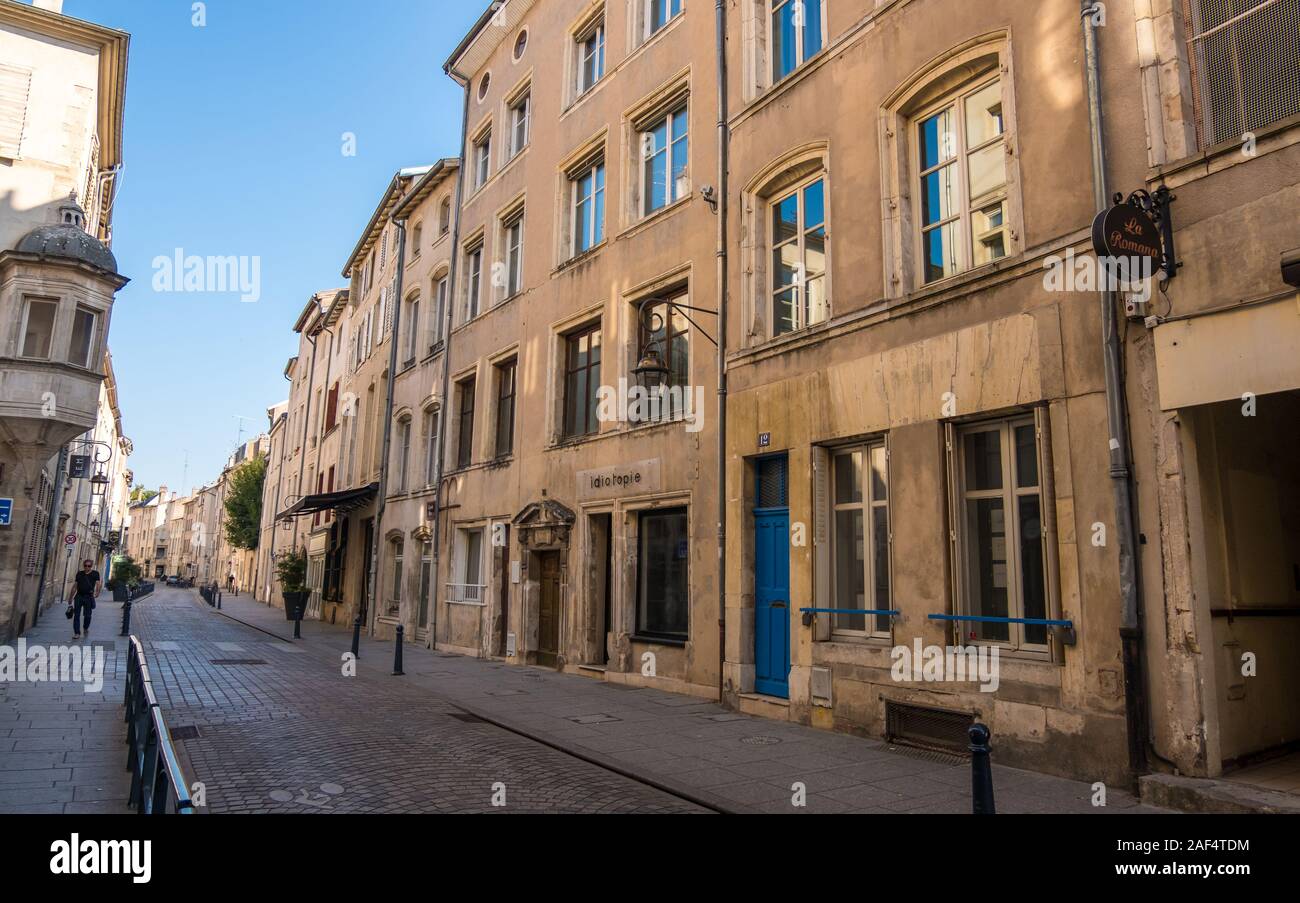 Nancy, France - August 31, 2019: View of a narrow street with old ...