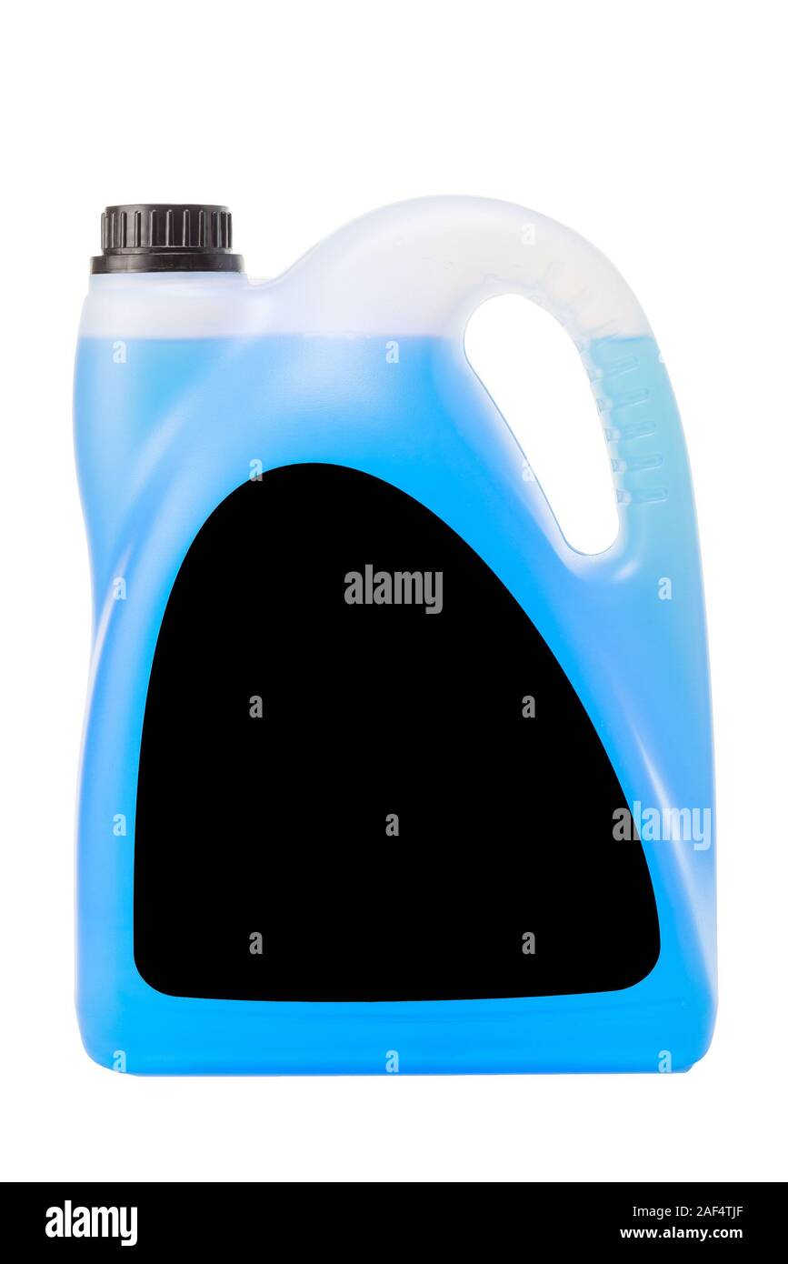 White plastic gallon with blue liquid isolated on white floor Stock ...