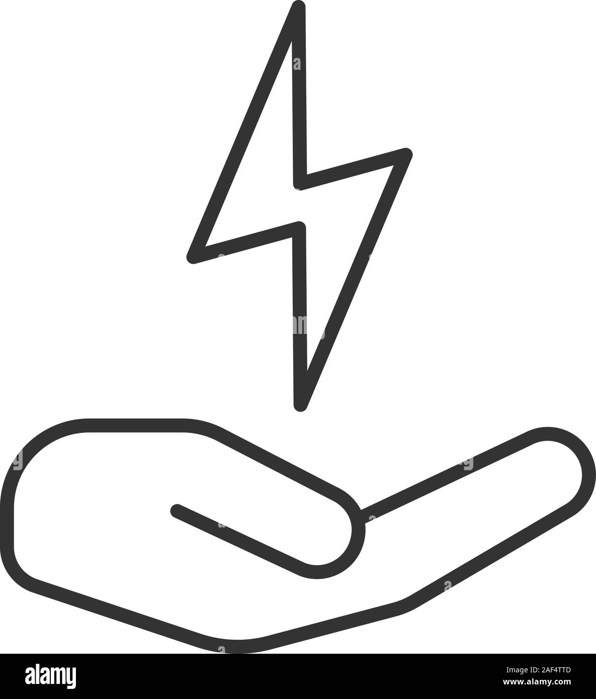 Open hand with lightning bolt linear icon. Electrification. Thin line ...