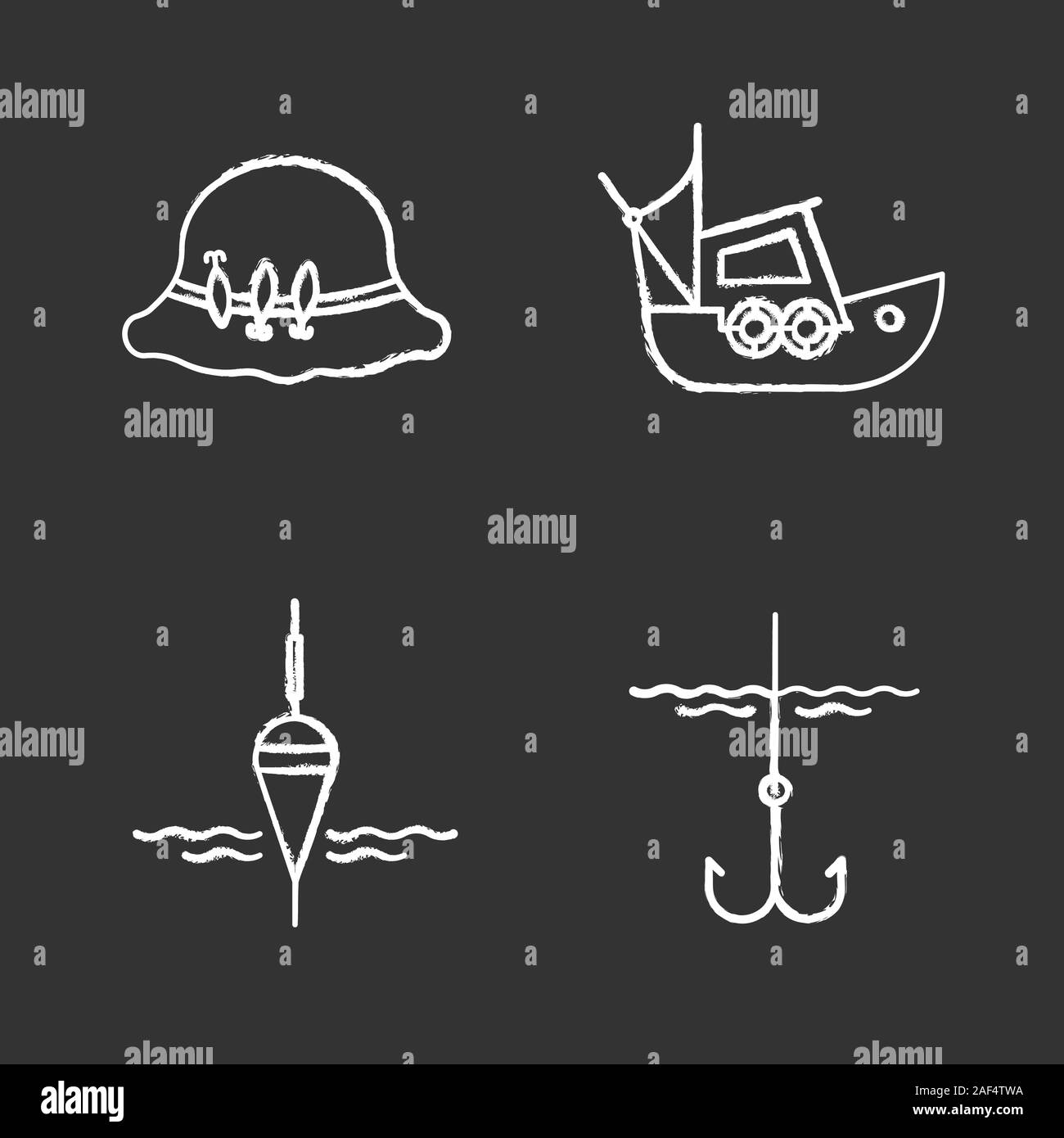 Fishing chalk icons set. Isolated vector chalkboard illustrations Stock ...