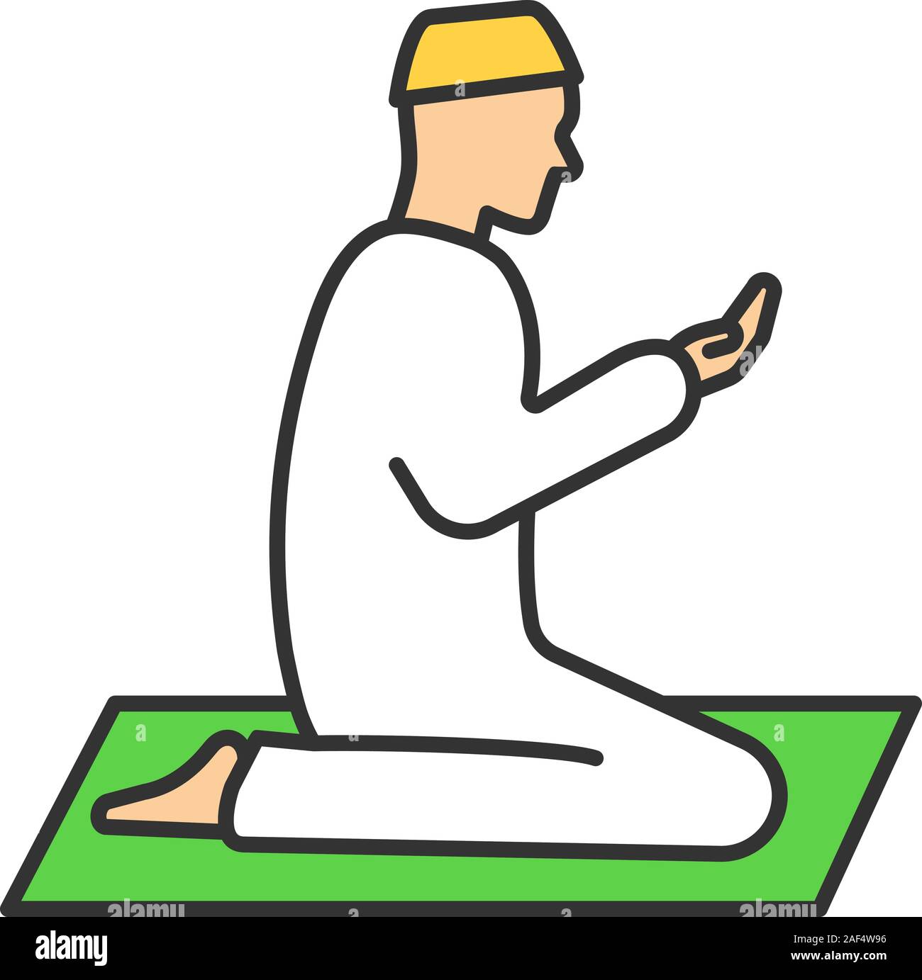 Praying muslim man color icon. Worship. Islamic culture. Isolated ...