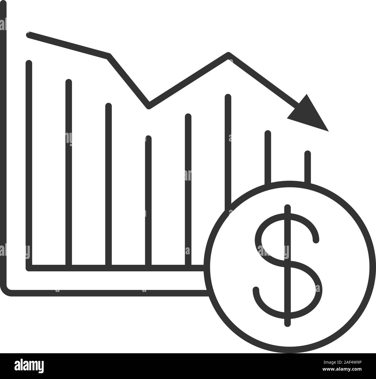 Dollar falling linear icon. Statistics diagram with usd sign. Thin line ...