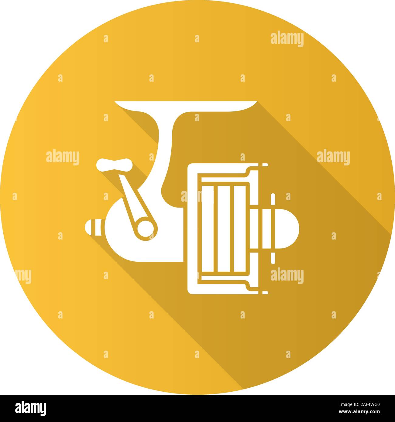 Spinning reel flat design long shadow glyph icon. Fishing gear. Vector ...