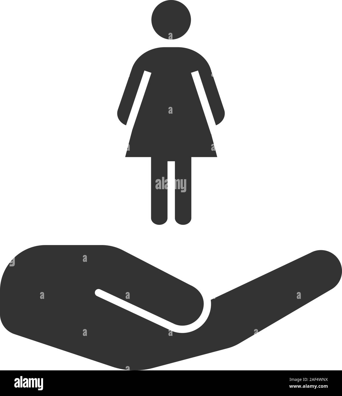 Open hand with female silhouette glyph icon. Silhouette symbol. Women ...