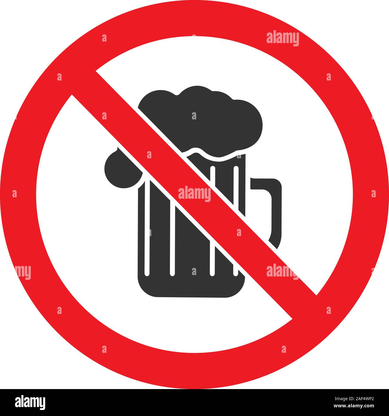 Forbidden sign with beer mug glyph icon. Stop silhouette symbol. No ...