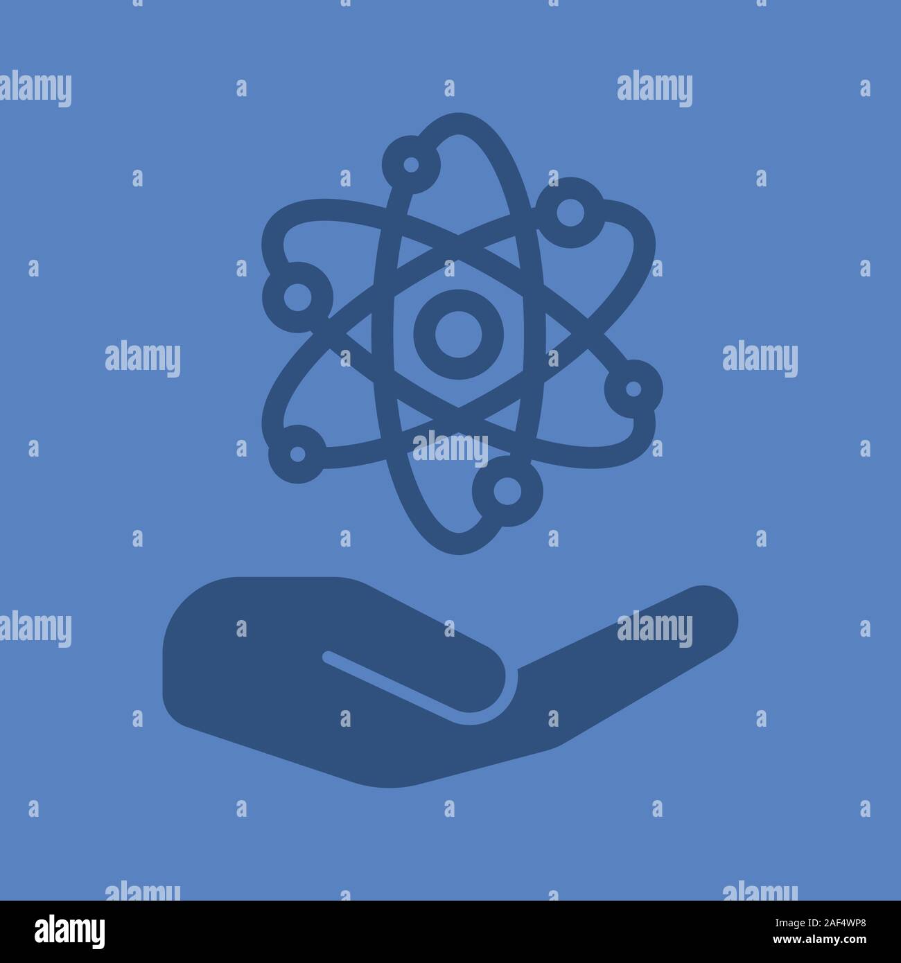 Open hand with atom glyph color icon. Atomic energy using. Silhouette ...