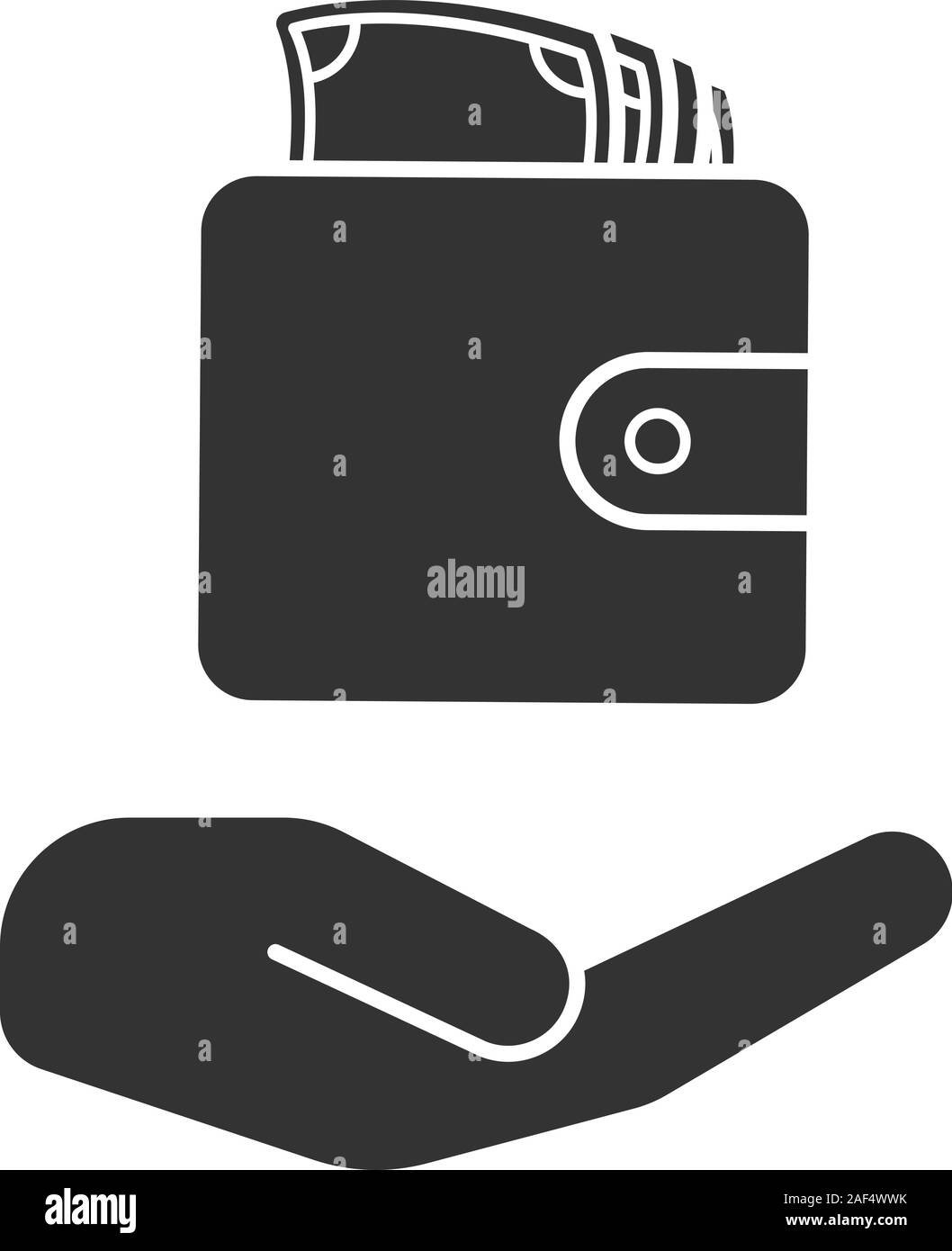 Open hand with wallet and money glyph icon. Silhouette symbol. Money ...