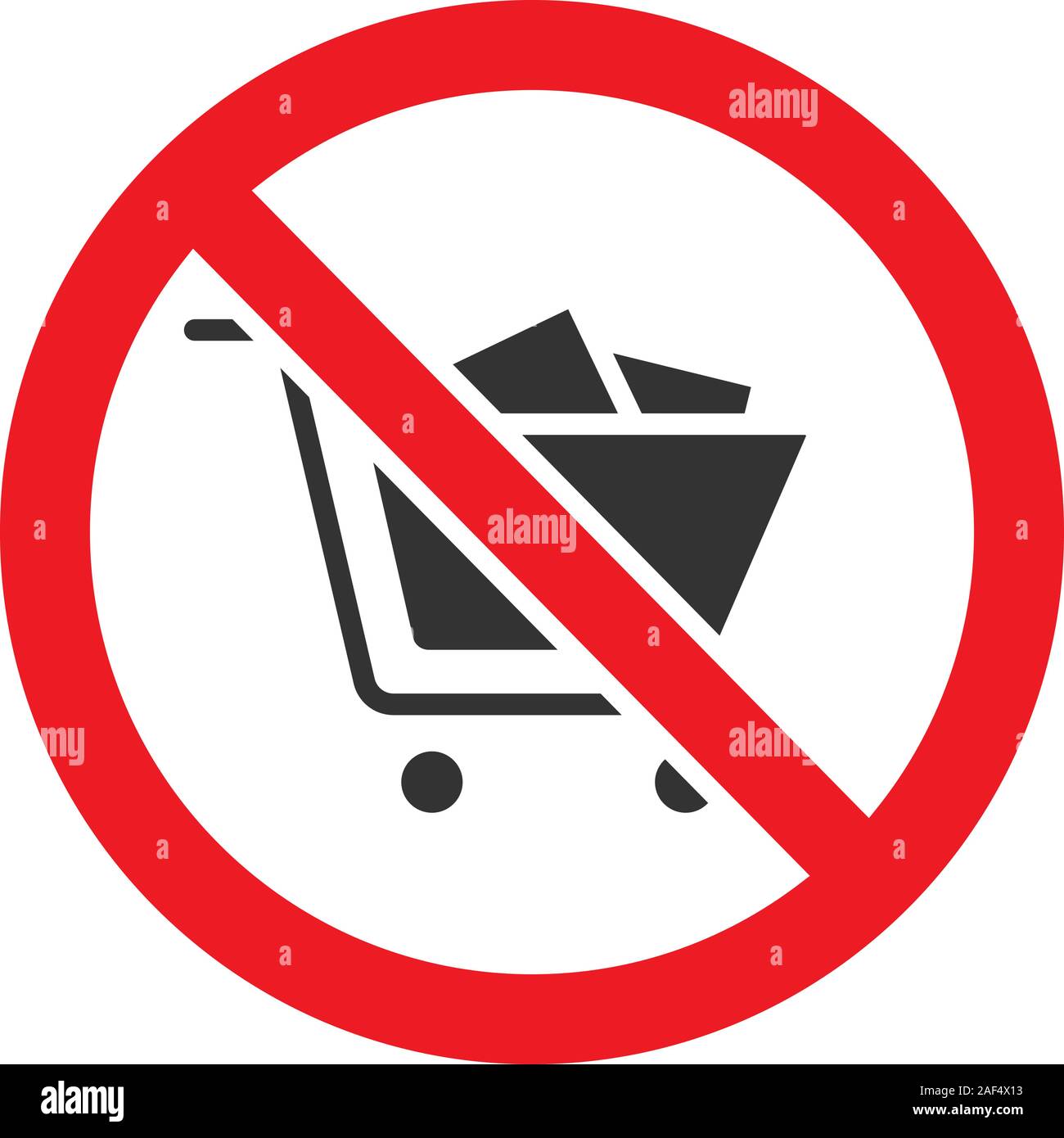 Forbidden sign with shopping cart glyph icon. Stop silhouette symbol ...