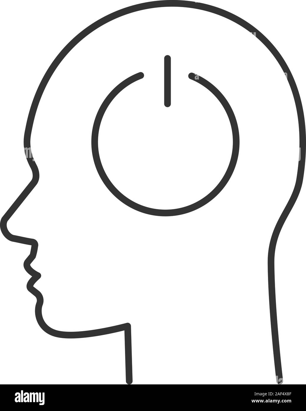 Human head with power button inside linear icon. Brain turning off ...