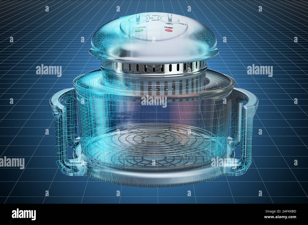 Visualization 3d cad model of convection oven, blueprint. 3D rendering ...
