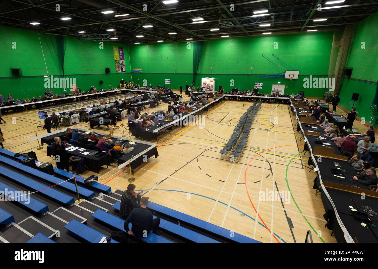 Bury, UK. 12th December 2019. A general view inside the counting hall ...