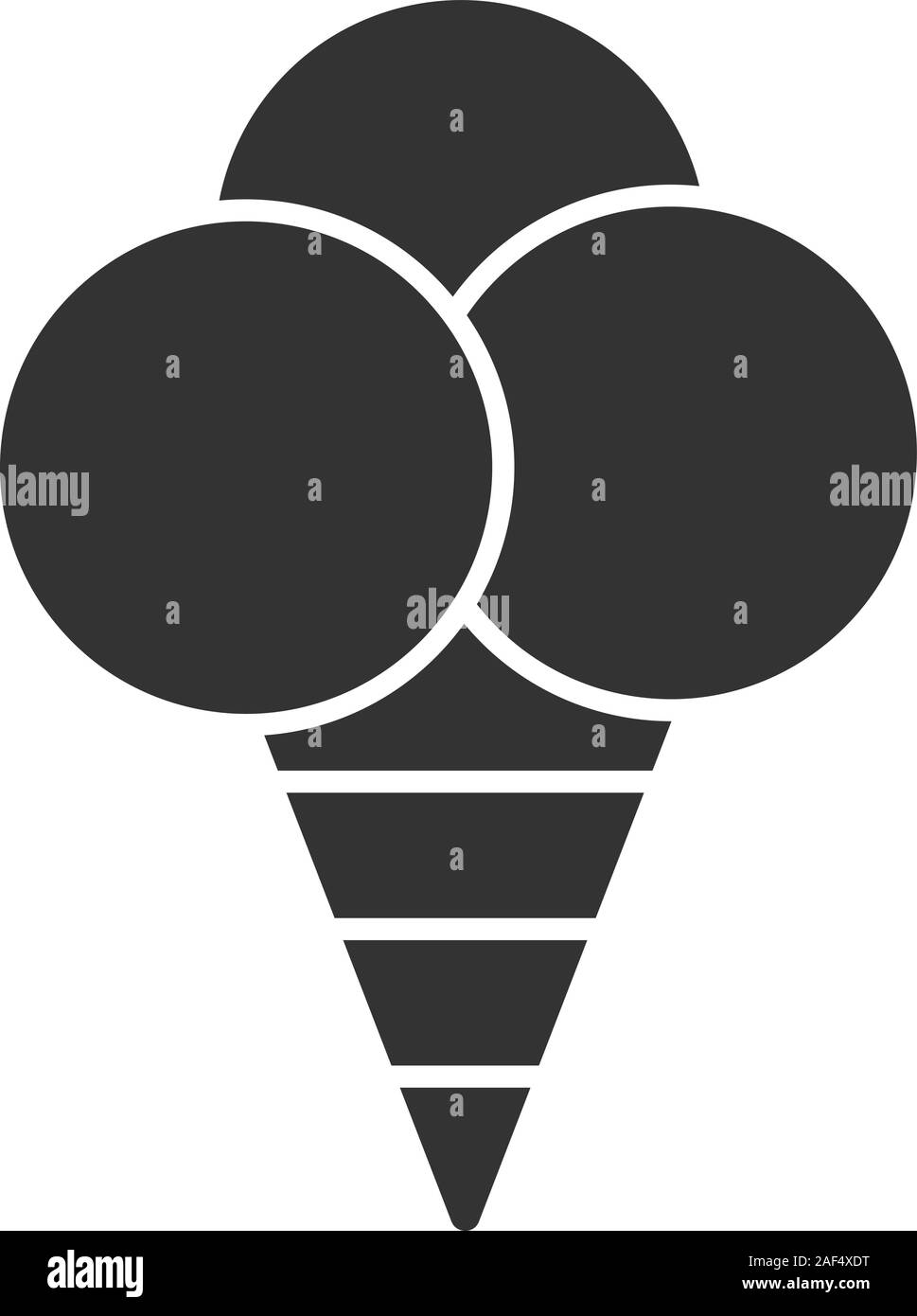 Ice cream glyph icon. Silhouette symbol. Ice cream balls in waffle cone ...