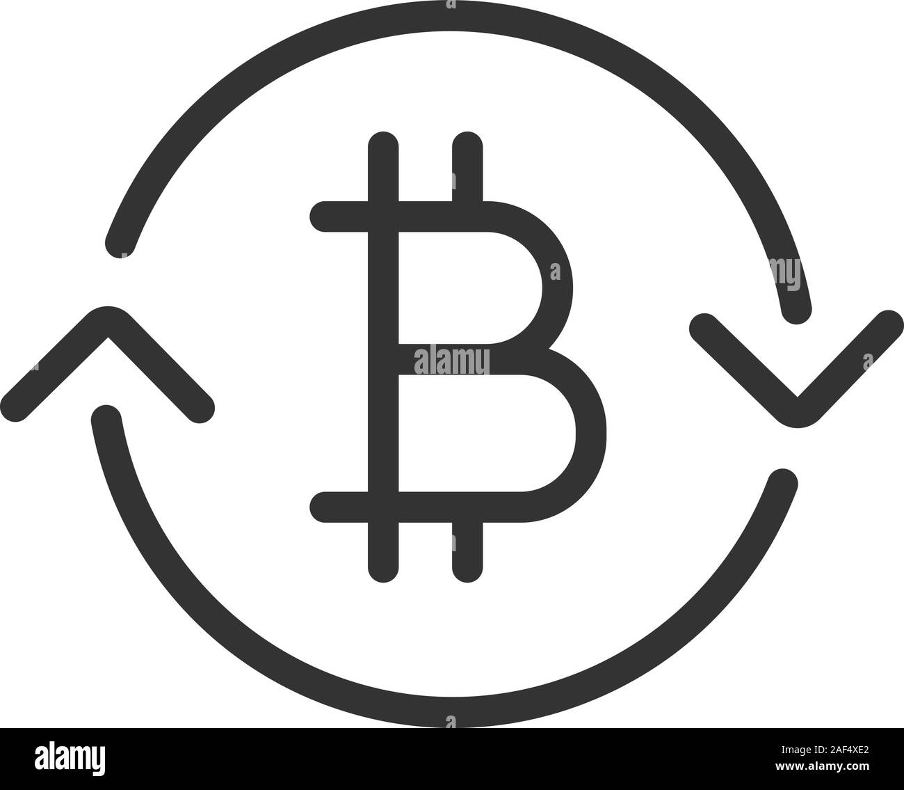 Bitcoin exchange linear icon. Thin line illustration. Refund cryptocurrency. Contour symbol ...