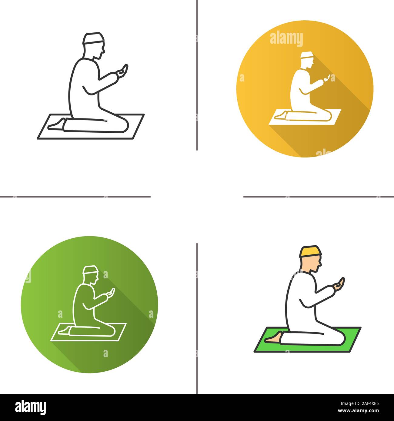 Praying Muslim Man Icon Flat Design Linear And Color Styles Worship