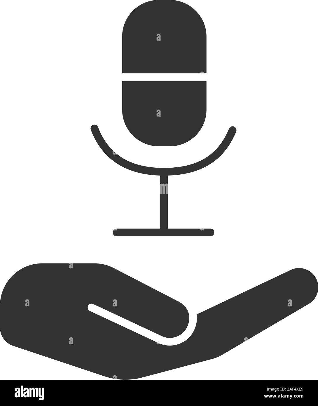 Open hand with microphone glyph icon. Radio. Silhouette symbol ...