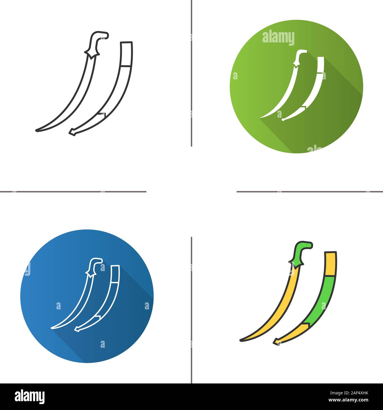 Scimitar sword icon. Flat design, linear and color styles. Sabre ...