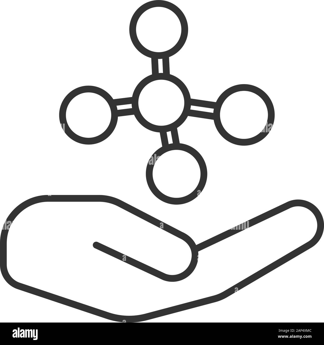 Open hand with molecule linear icon. Chemical contamination prevention ...