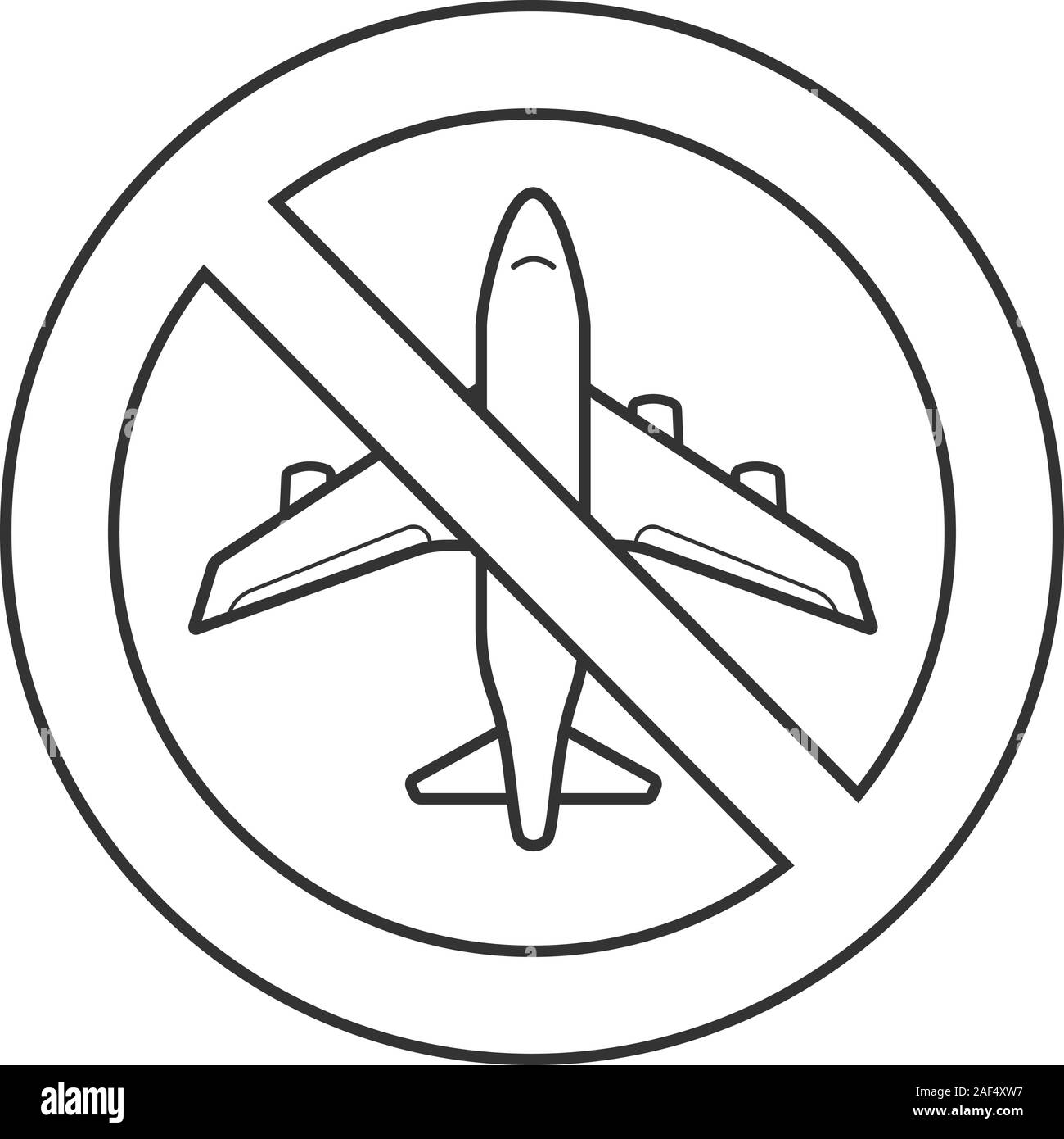 Forbidden sign with airplane linear icon. Thin line illustration. No ...