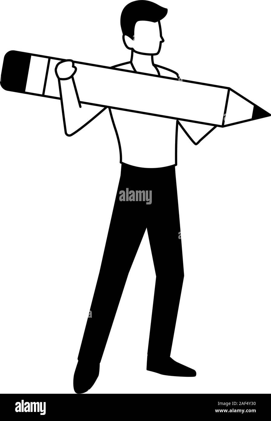 man with pencil to write on white background vector illustration design ...