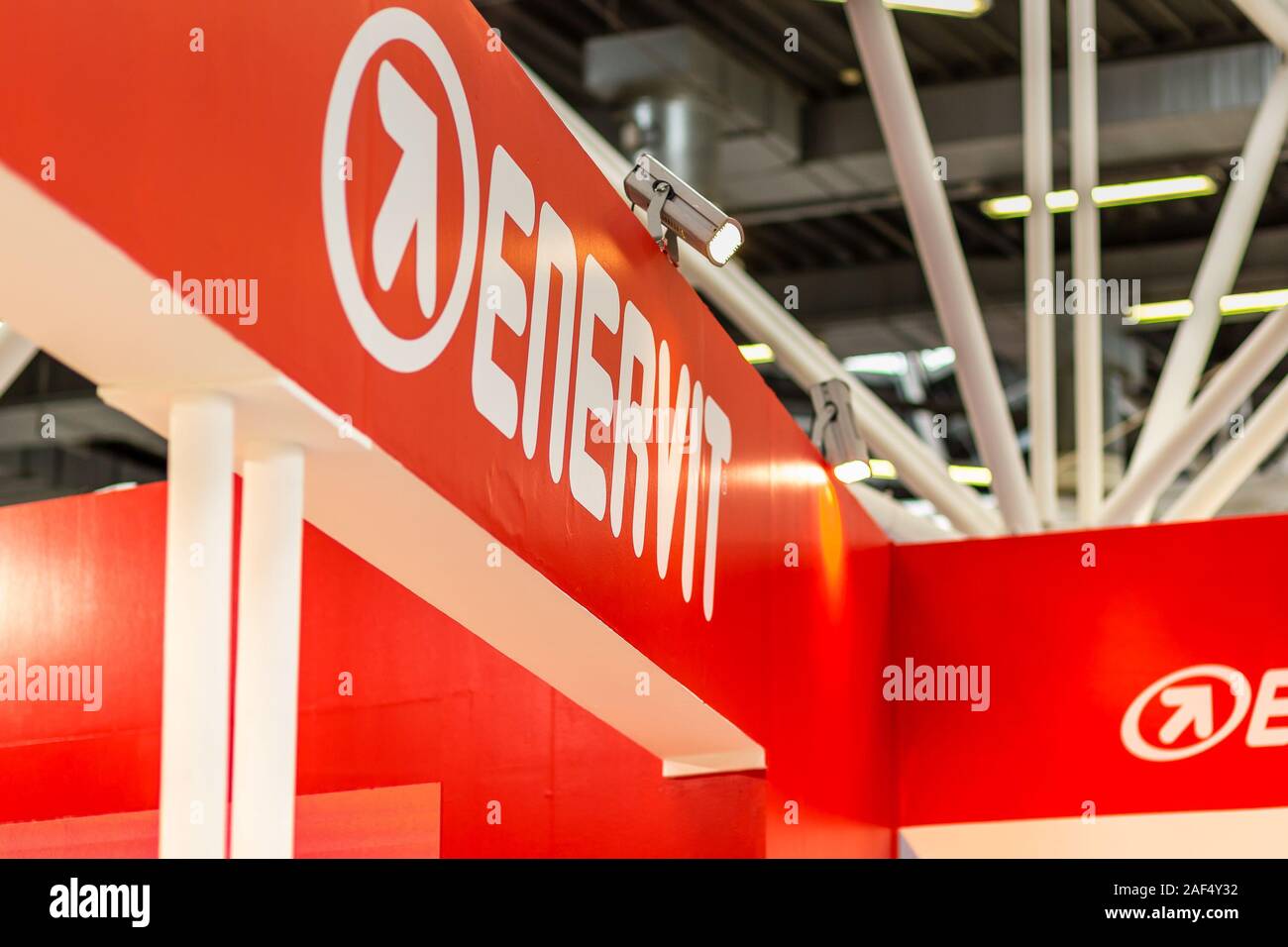 BOLOGNA (BO), ITALY - APRIL 12, 2019: light is enlightening ENERVIT ...
