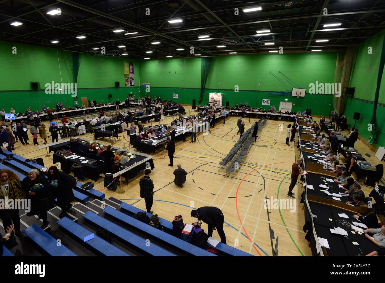 Bury, UK. 12th December 2019. A general view inside the counting hall ...