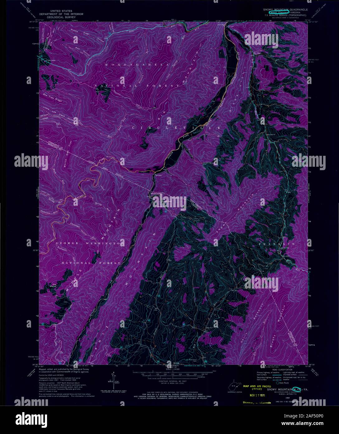WV Snowy Mountain 701461 1969 24000 Inverted Stock Photo - Alamy