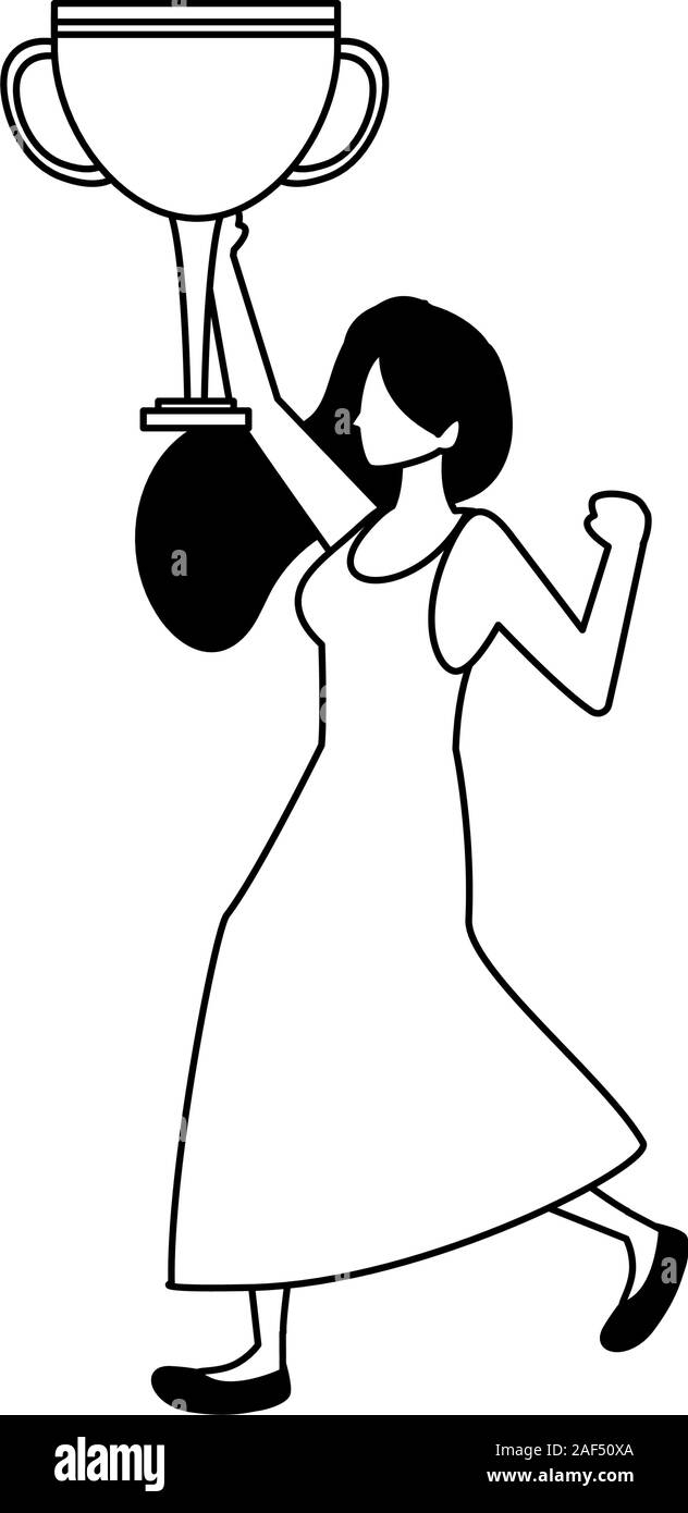 woman with trophy gold on white background vector illustration design ...