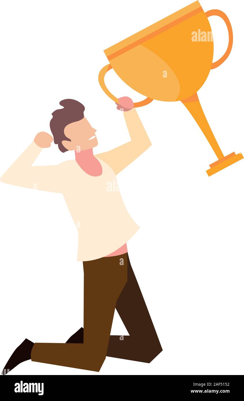 man with trophy gold in white background vector illustration design ...
