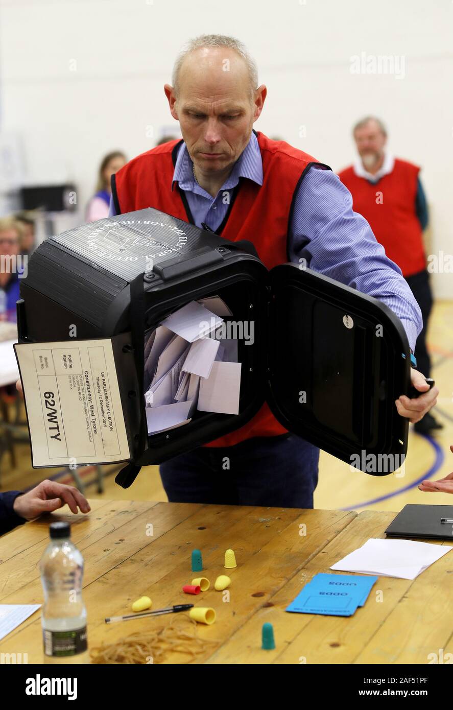 Ballot boxes are opened at the Leisure Centre, in Omagh, Northern ...