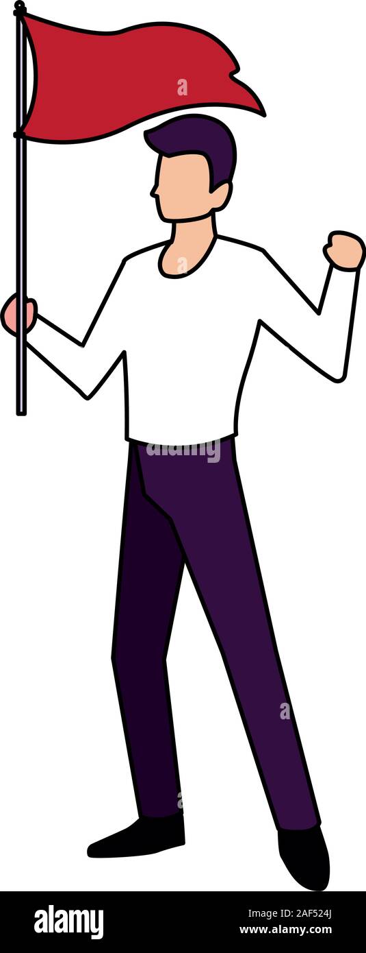 man with flag waving on a stick on white background vector illustration ...