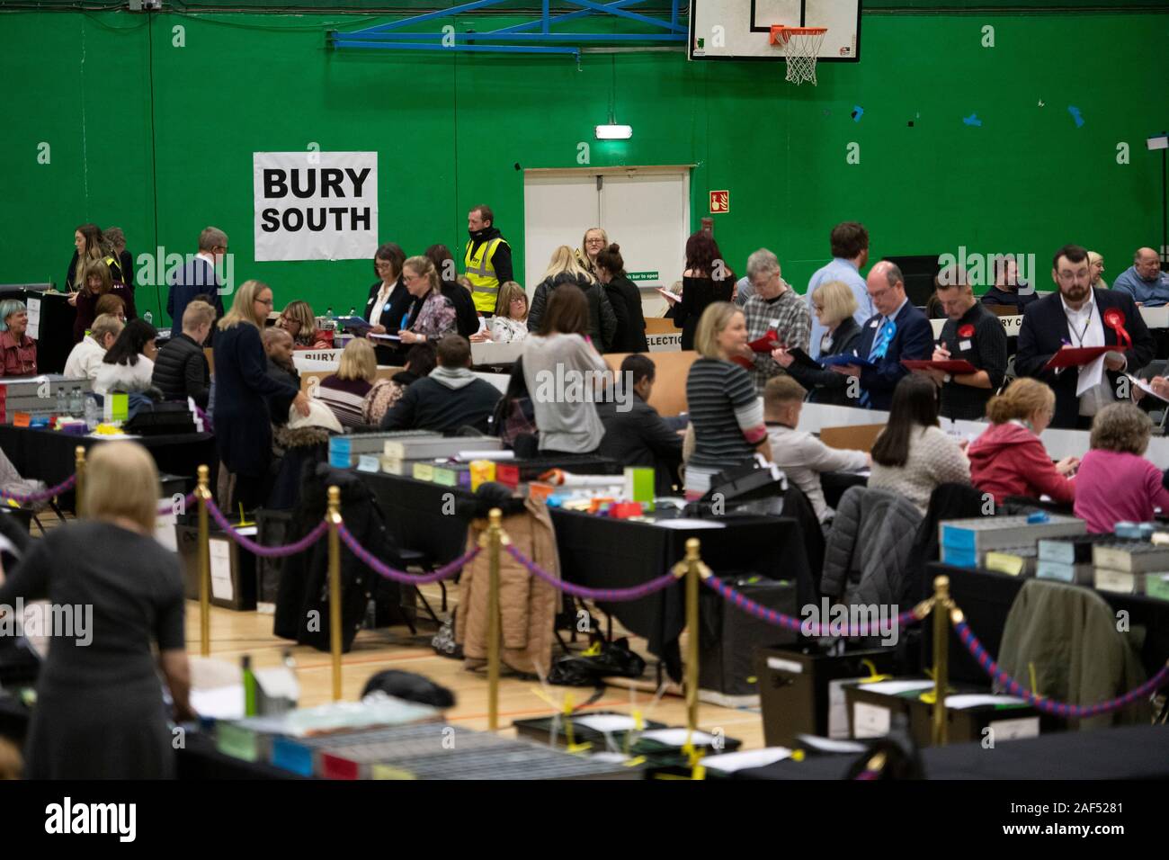 Bury, UK. 12th December 2019. A general view inside the counting hall ...